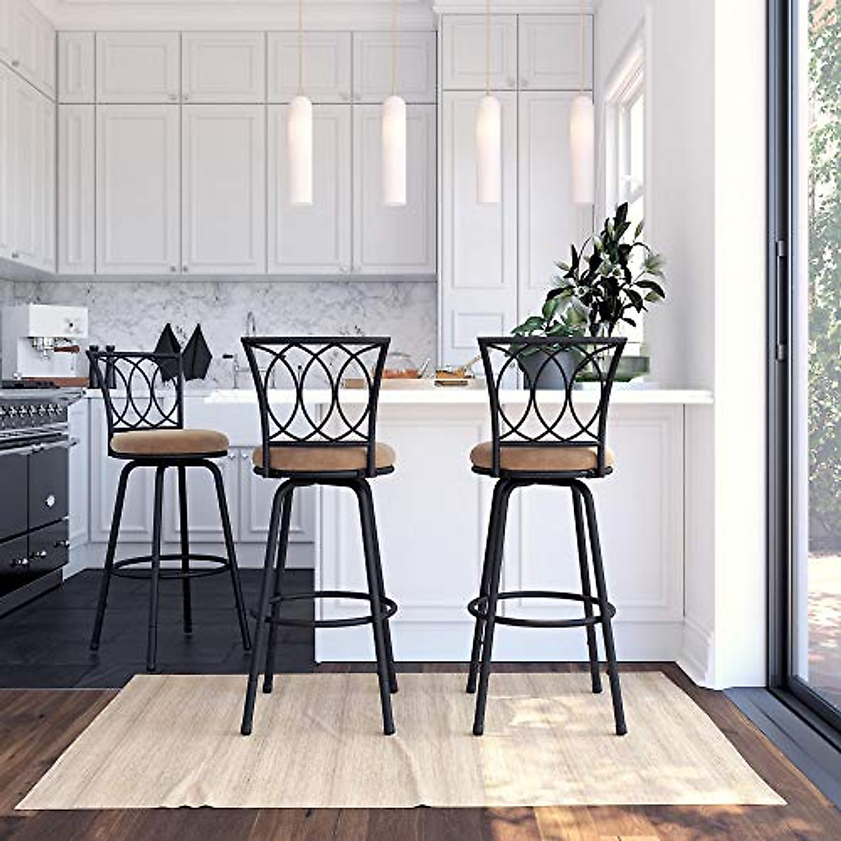 DHP Alfie Upholstered Seat Swivel, Tan Microfiber, Set of 3 Barstool