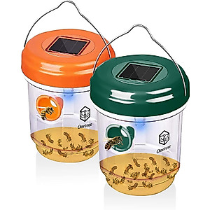 Petoor Wasp Traps for Hunting Wasps, Bees, Hornets, Insects, Yellow Jacket Traps, Wasp Trap Catcher, Reusable Solar Powered Hanging for Outdoor, 2 Packs