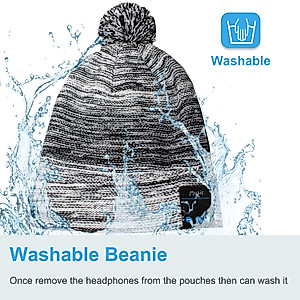 Rotibox Wireless Bluetooth Beanie Hat Pom Pom Headphone Headset Music Audio Cap for Women Men with Speaker & Mic Hand-Free Outdoor Sports Present Compatible with iPhone Samsung Cell Phones, Black