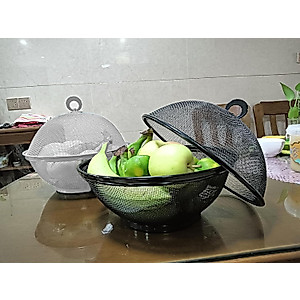 Mesh Wire Fruit Basket with Lid for Vegetables, Restaurant Kitchen Produce Containers Φ10.7" 2 Colors (White + Black) Total 2 Pack