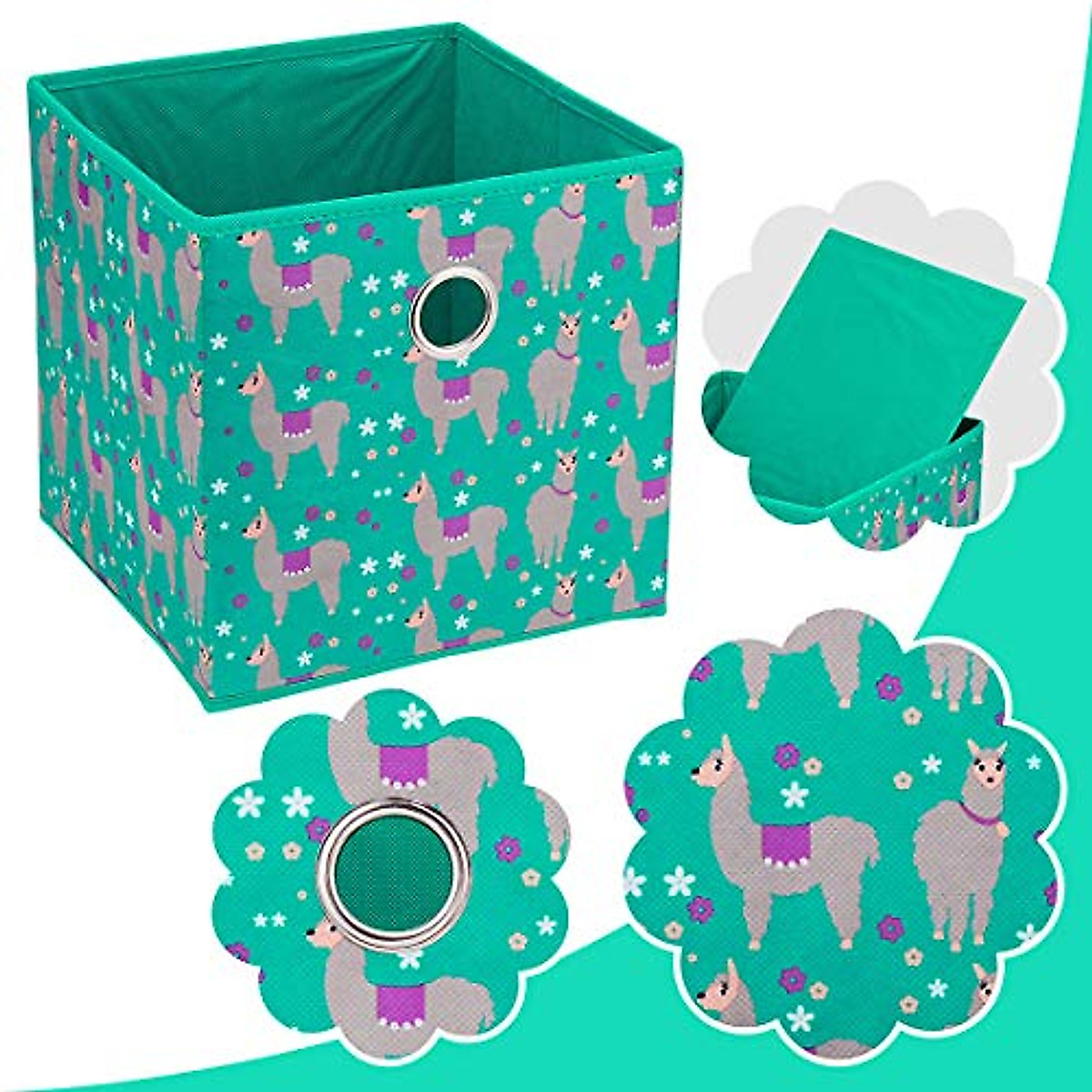 i BKGOO Foldable Storage Cube Drawer Bins Set of 4 Collapsible Fabric Storage Boxes with Round Metal Grommets for Organizing Shelf Nursery Home Closet Green, 10x10x10 inch