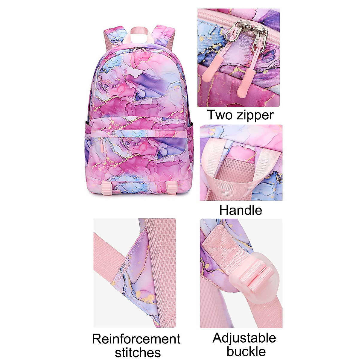 JiaYou Junior high school Backpack Sets 2Pcs Daypack with Lunch case Girls Middle school Bag(Purple,20 Liters)