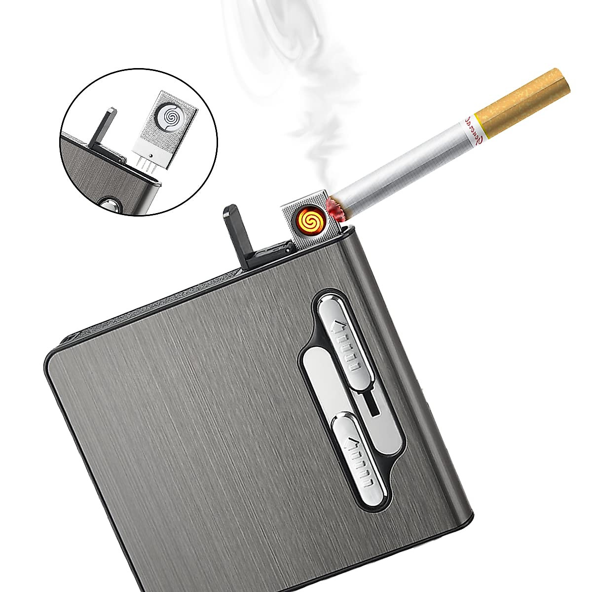COZYLIFE Automatic Cigarette Case Dispenser, Automatic Ejection Box with USB Rechargeable,Automatic Ejection Holder with Arc Lighter, Gift for Your Friends (Black)
