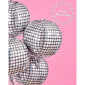 xo, Fetti Disco Ball Foil Balloons - 4 pk, 22" | Bachelorette Party Decorations, Last Disco, Birthday Party,