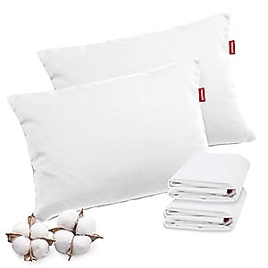 Moonsea Toddler Pillow with Cotton Pillowcase 2 Pack White, Small Pillows for Sleeping Ultra Soft, 13 x 18 Inches Kids Pillows for Sleeping Fits Toddler Bed/Baby Crib/Cot