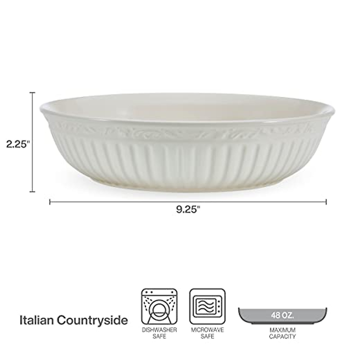 Mikasa Italian Countryside Set of 4 Pasta Bowls, 9.25 Inch, Cream