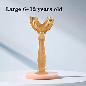JYZPJ 2 Pack Kids U Shaped Toothbrush Toddler Toothbrush with Soft Silicone Bristles with Suction Cup Base 360 U Type Toothbrush for Children Ages 2-12 (6-12 Years Old)