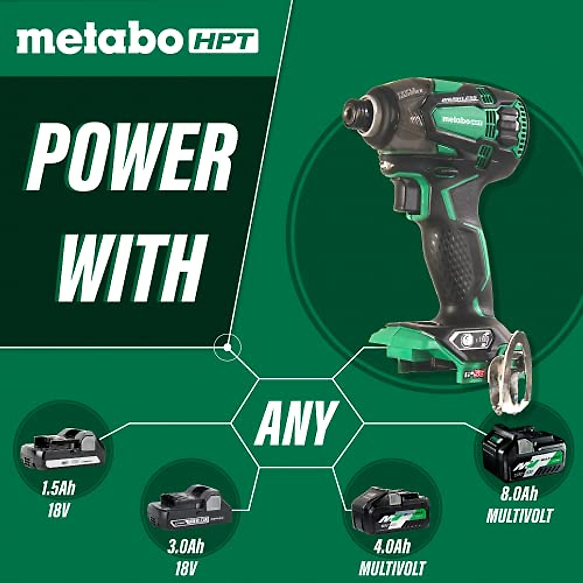 Metabo HPT 18V Cordless Impact Driver, 1/4-in Hex Chuck, Triple Hammer Technology, Powerful 1, 832 In/Lbs Torque, Variable Speed Trigger, IP56 Compliant, LED Light, Tool Only (WH18DBDL2Q4)