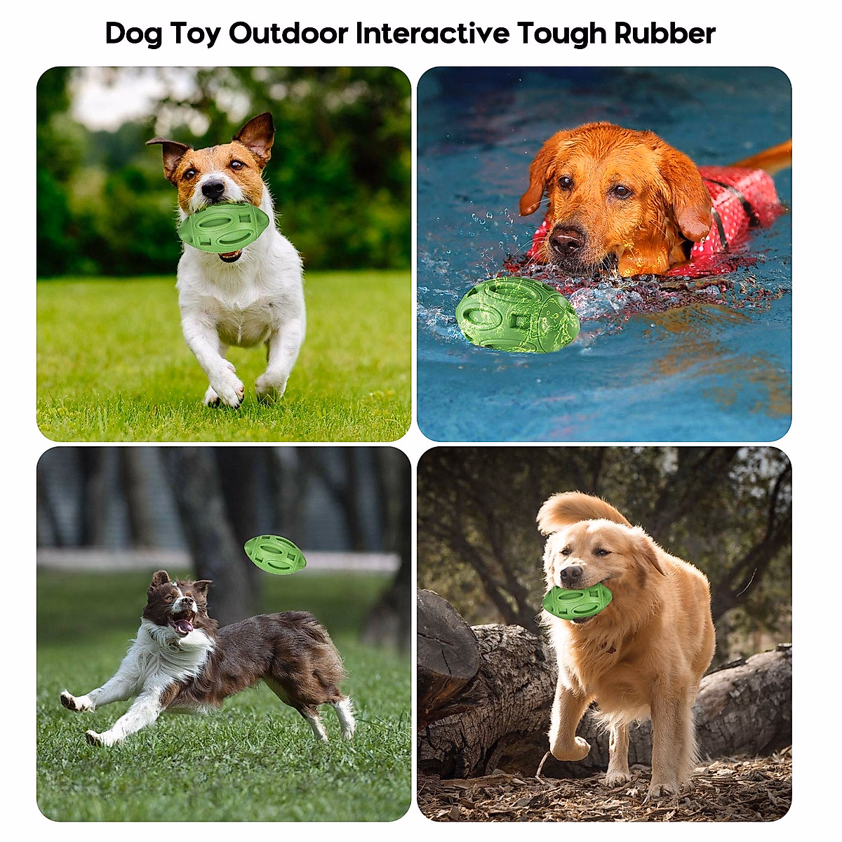 ZHAN Multifunctional Durable Natural Rubber Dog Training Ball Toy Squeaky Chew Interactive Teeth Cleaning Rugby Toy Pet Exercise Game Ball for Medium and Large Dogs (Green)