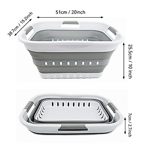 SAMMART 30L (8 gallon) Collapsible 3 Handled Plastic Laundry Basket - Foldable Pop Up Storage Container/Organizer - Space Saving Hamper/Basket (White/Grey)