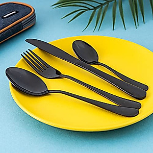 EvaCrocK Travel Utensils with case | 9-Piece Reusable Utensils, Stainless Steel Portable Silverware Travel Cutlery set, Camping Flatware Utensil sets for Lunch [9 Piece Black]