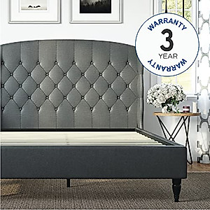 DeCoro Coventry Upholstered Platform Bed | Headboard and Metal Frame with Wood Slat Support | Grey, Queen Size