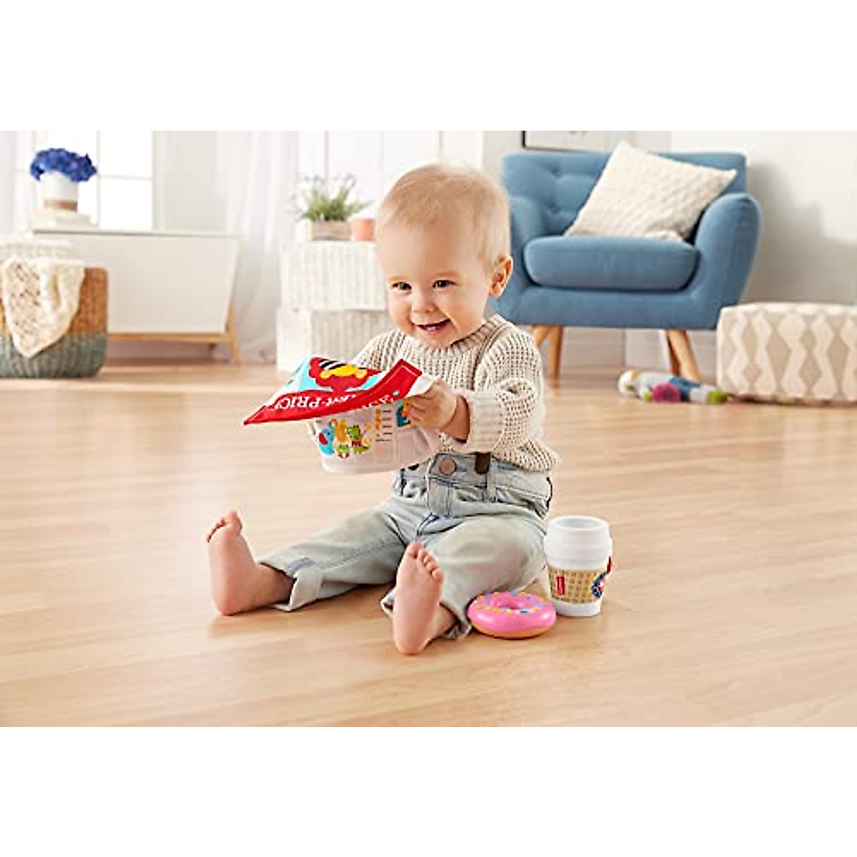 Fisher-Price On-The-Go Breakfast Gift Set, 3 take-Along Sensory Toys for Baby Ages 3 Months and Older