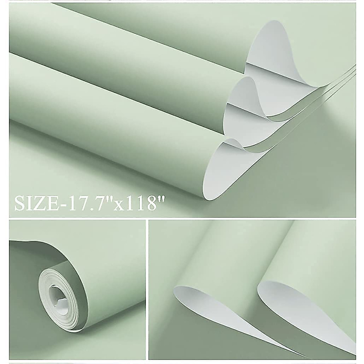 Dimoon 118''x17.7'' Green Peel and Stick Wallpaper Contact Paper Modern Self Adhesive Wall Paper Removable Renter Friendly Textured Solid Color Shelf Cabinet Vinyl Roll (118''x17.7'',Light Green)