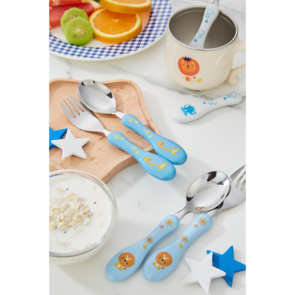 ANNOVA Kids Silverware 6 Pieces Set Children's Flatware - Stainless Steel Cutlery - 3 x Safe Forks, 3 x Dinner Spoons - Safe Toddler Utensils Without Knives for Lunch Box BPA Free (Blue)