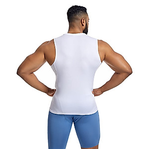 CHUUMEE Mens Compression Shirts Slimming Body Shaper Vest Workout Tank Top Shapewear Undershirt (White,L,Large)