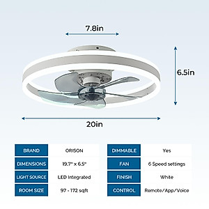 Orison Smart Ceiling Fans with Lights Compatible with Alexa and Google Assistant 20", Low Profile Ceiling Fan with Lights Remote,APP Control,6 Speed Reversible Blades for Bedroom/Living Room