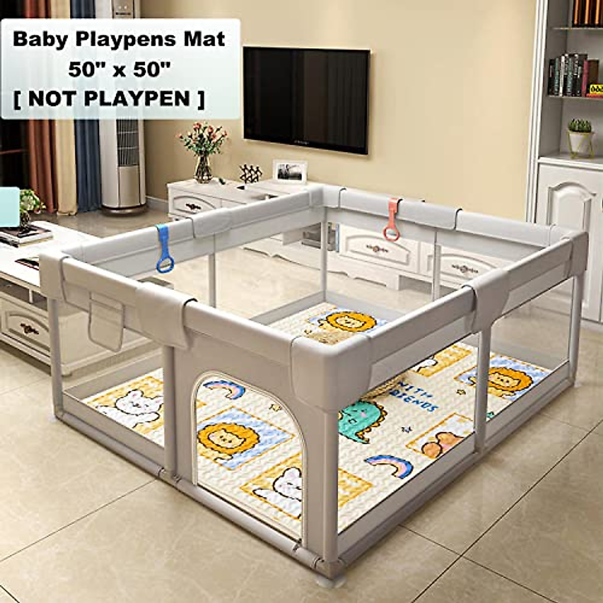 Baby Playpen Mat 50" X 50" Baby Play Mat,[PLAYPEN NOT Included!!] Thicken One-Piece Crawling Mat,Non Slip Washable Baby Mats for Playing, Baby Playmat Floor Mat for Babies, Toddlers