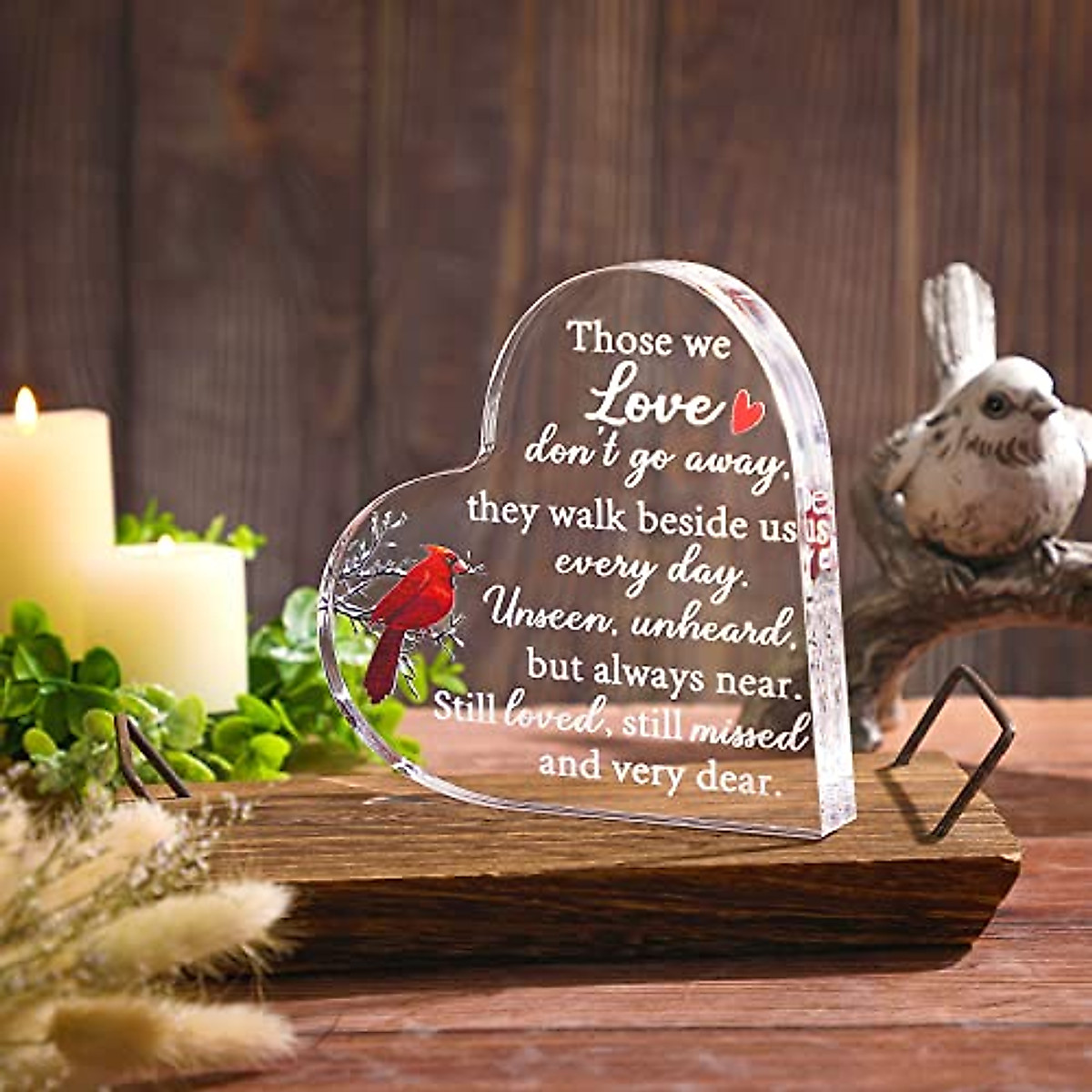 Memorial Gifts for Loss of Father Mother Sympathy Gifts Red Cardinal Memorial Bereavement Acrylic Heart Condolence Gifts in Memory of Loss of Loved One for Table Centerpieces Remembrance (6 x 6 Inch)