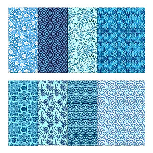Soimoi 8 Pc Fat Quarter Bundle, Asian Batik Print 18"x 22" DIY Patchwork- 100% Cotton Pre-Cut Quilting Fabric Medium Blue