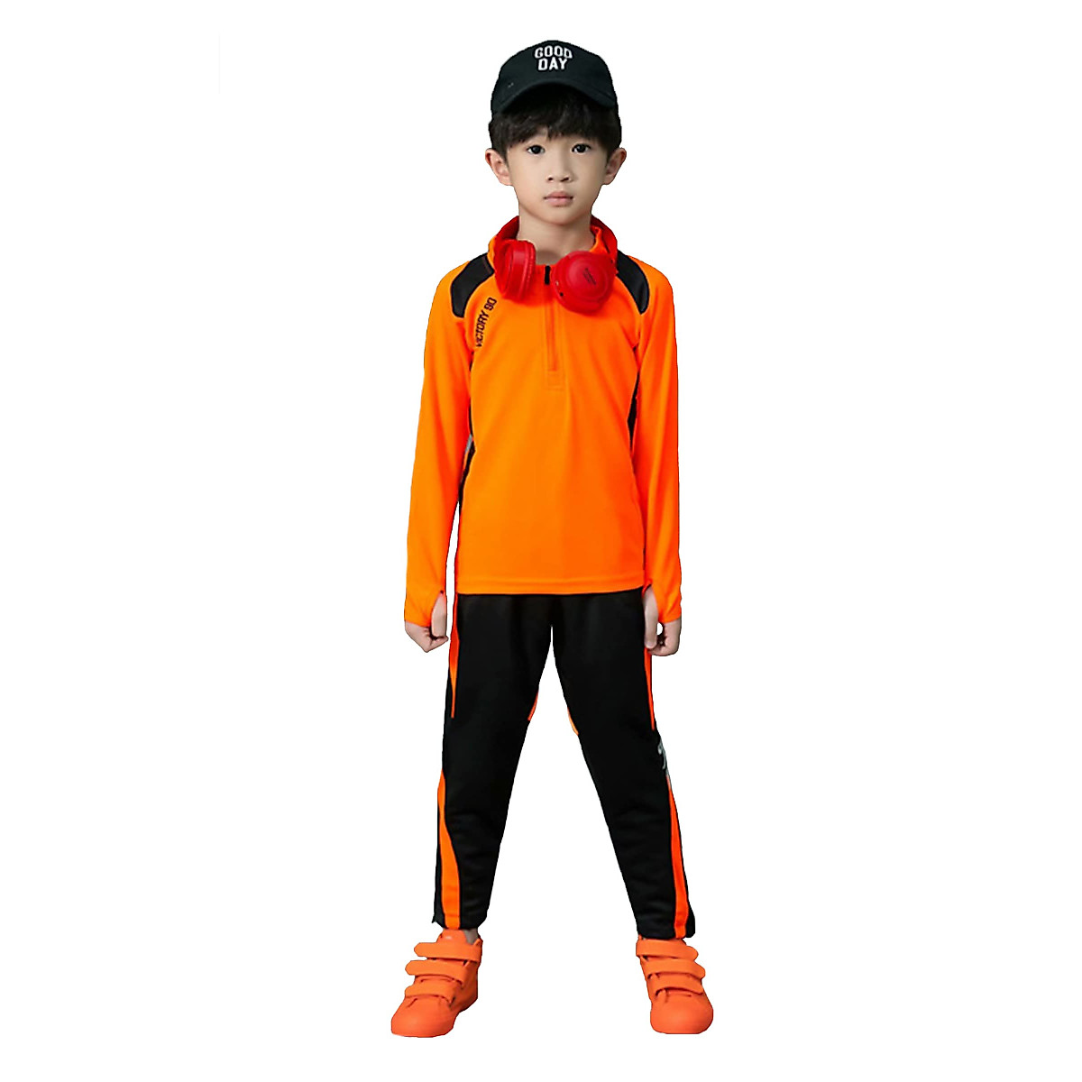 Hiheart Boys Quick Dry Long Sleeve Jogger Set 2 Piece Athletic Tracksuit Orange 6-7