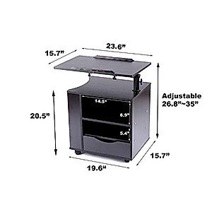 SIDUCAL Multi-Functional Wooden Bedside Table Height Adjustable & 360 Rotation Table top Rolling Laptop Desk Computer Table，Nightstand with Drawers, Black (Right Side) …