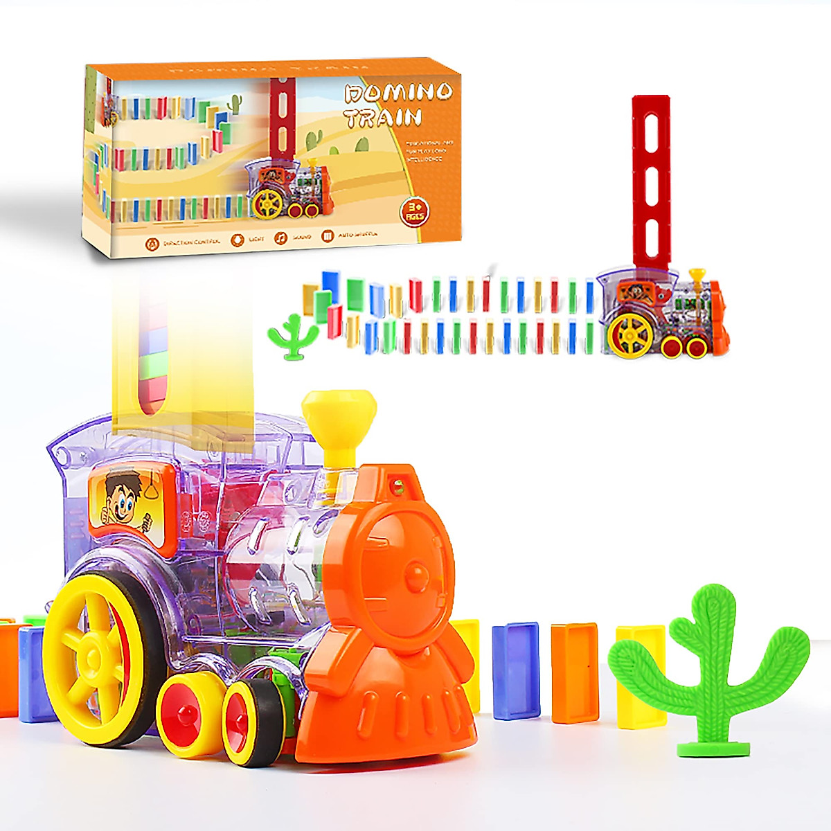 140 pcs Domino Train Car Toy Mega Pack Dominoes for 3-12 Years Old Boys Building Blocks Stacking Tile Games 60pcs + Extra 80pcs Domino Blocks