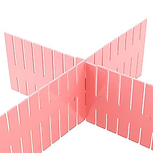 SJZBIN 4PCS 37x7cm Pink Drawer Dividers, Adjustable Drawer Dividers Organizer Separator for Clothes Makeup Storage of Dresser for Bathroom, Bedroom, Kitchen and Office