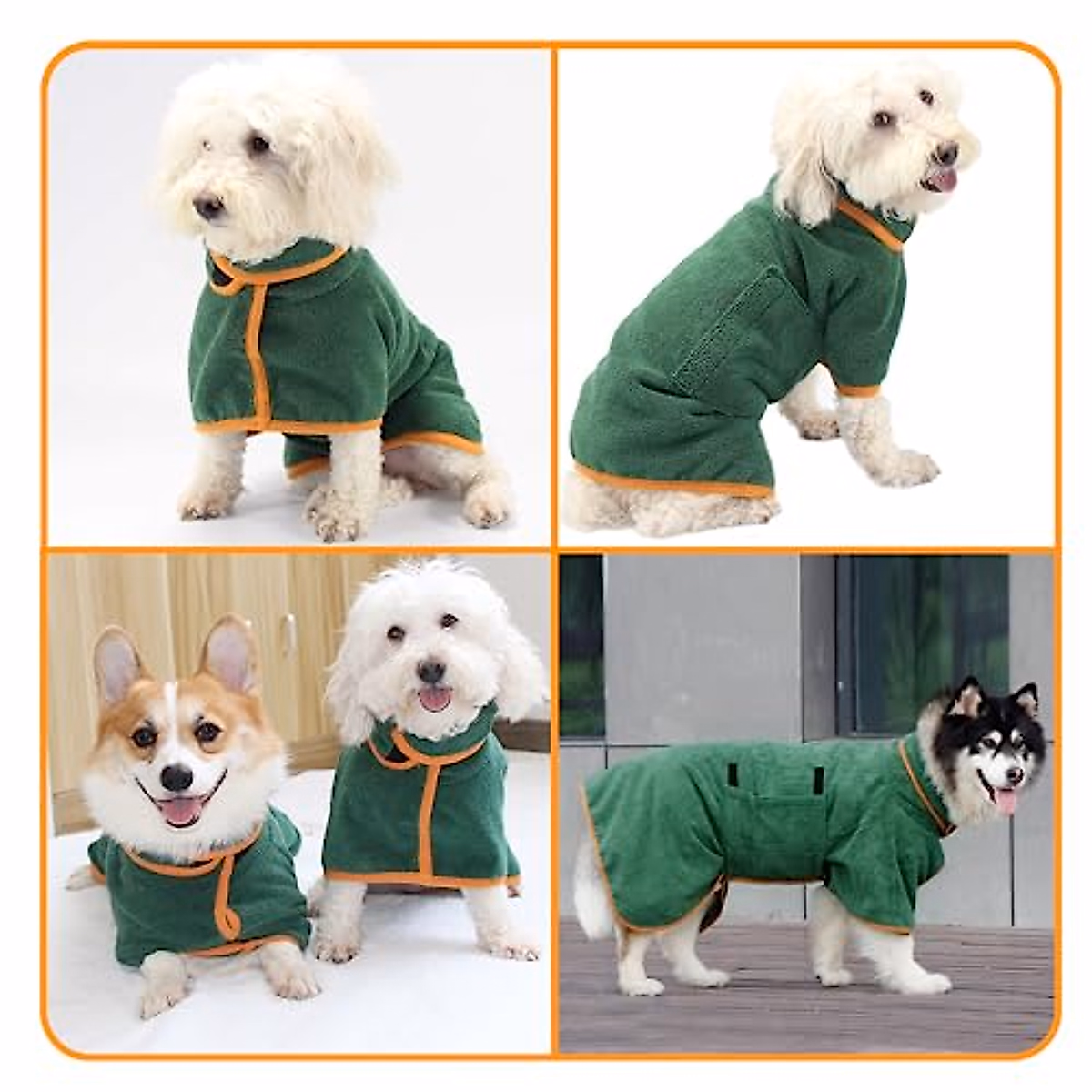 HhiMyOct Dog Drying Coat - Microfiber Dog Towel Robe Super Absorbent Pet Bathrobe Dry Fast Dog Bag, Adjustable Collar & Belly Strap Fast Drying Coat Pet Dog Cat Bath Robe Towel