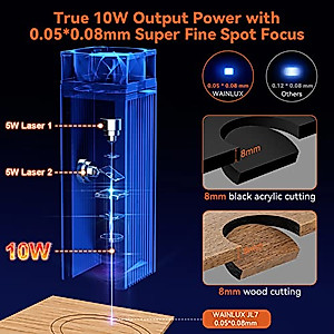 WAINLUX JL7 Laser Engraver Cutter 60W, Laser Engraving Machine Real 10W Compressed Spot 0.05*0.08mm, Support LightBurn, BT Connection, 15.7''x15.7'' Area, DIY CNC Laser Engraving for Wood Metal Glass
