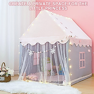 Princess Tent for Girls with LED Fairy Lights, Kids Play Tent Large Playhouse, Indoor Tent Castle for Kids,Outdoor Kids Toddlers Playhouse Imaginative Child’s Game Play Tent Decoration Pink