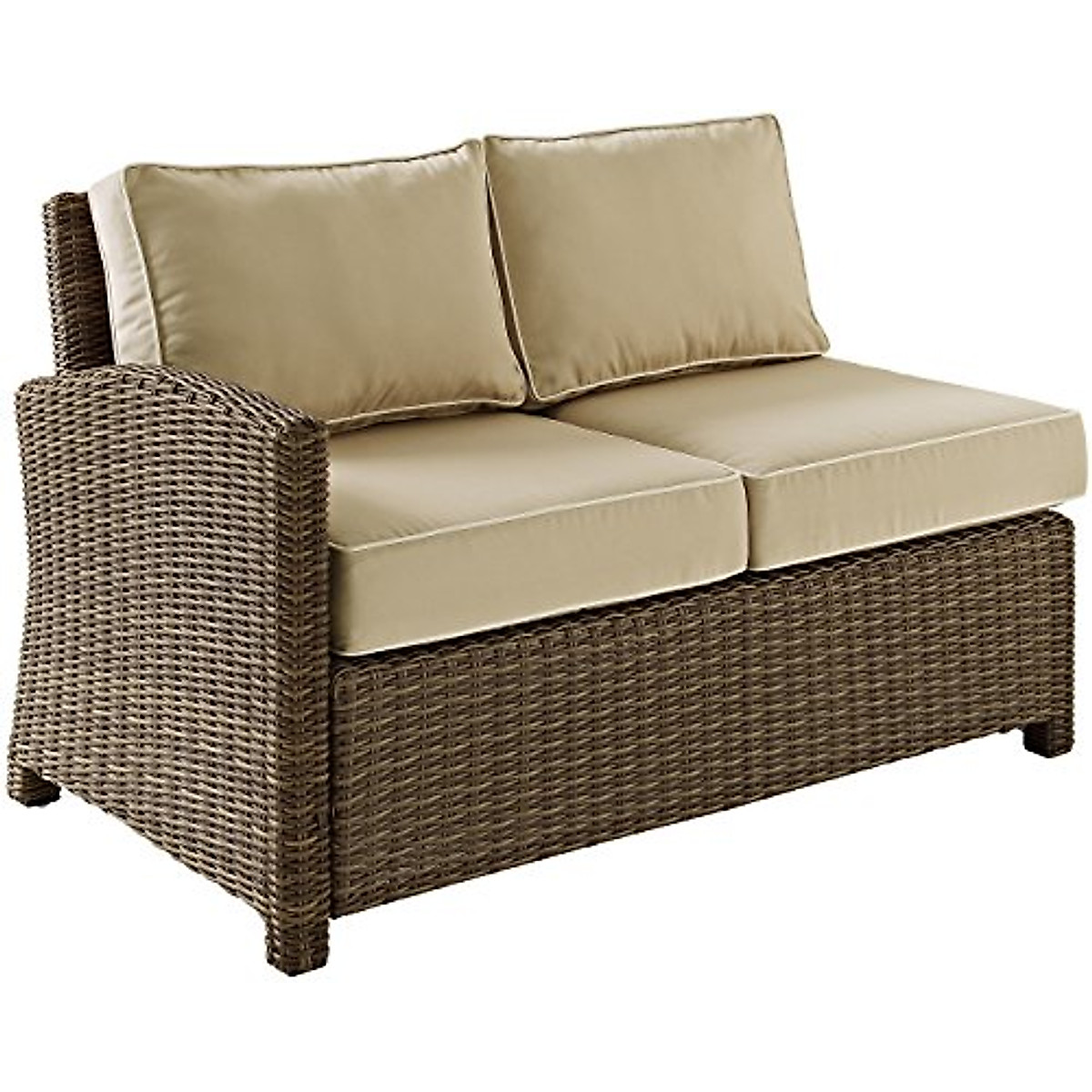 Crosley Furniture Bradenton 4-Piece Outdoor Sectional Sofa Wicker Conversation Patio Furniture Set for Deck, Brown with Sand Cushions