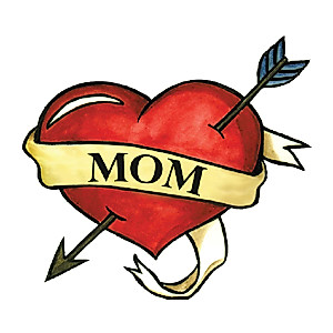 FashionTats Mom Heart Temporary Tattoos | 10-Pack | MOTHERS DAY MAY 14 | Skin Safe | MADE IN THE USA | Removable