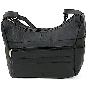 Value on Style Womens Genuine Leather Purse Adjustable Strap Mid Size Multi Pocket Shoulder Bag Black