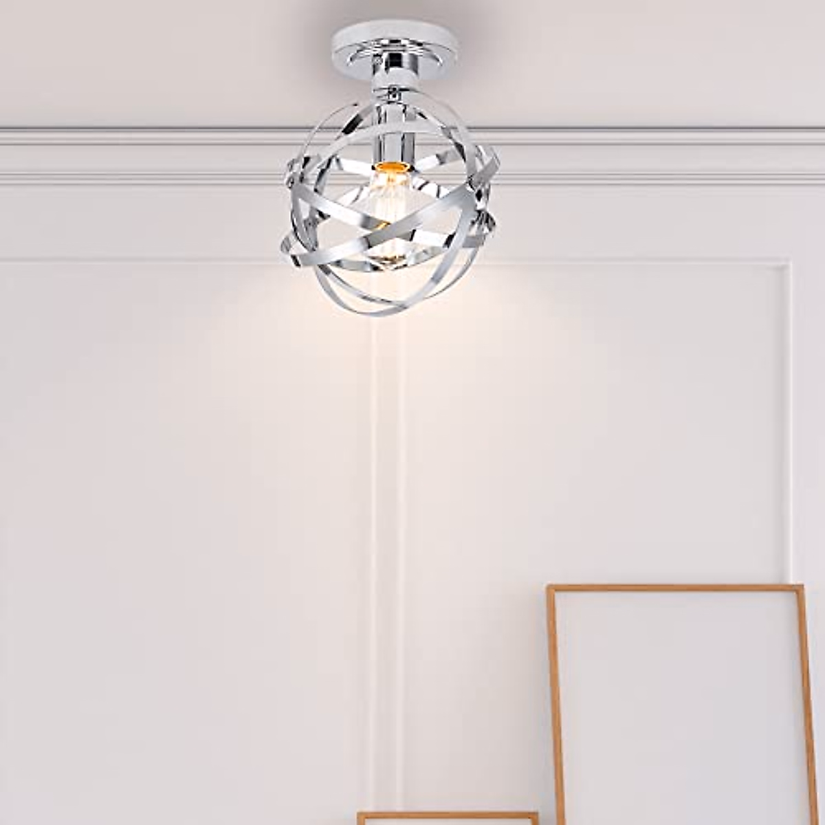 Catalina 10.75" Colton Orbit Chrome Metal Orb Semi Flushmount Ceiling Light