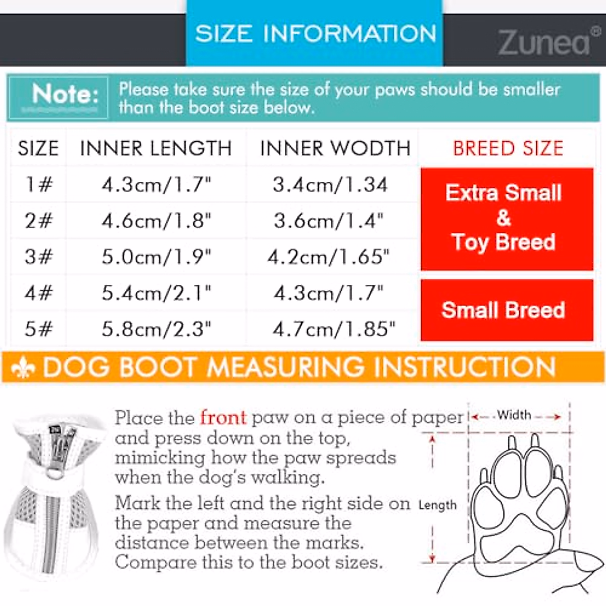 ZUNEA Small Dog Shoes for Hot Pavement Summer Breathable Mesh Boots Adjustable Non Slip Zipper Pet Dogs Booties White PU Paw Protector Red 4#
