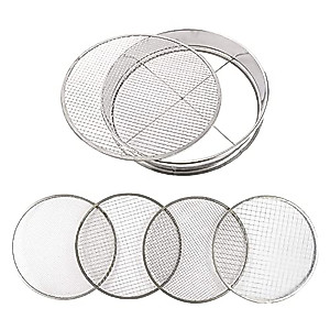 Patioer Garden Potting Mesh Sieve Sifting Pan - Stainless Steel Riddle - Mix Soil Filter - with 4 Interchangeable Mesh Sizes (3, 6, 9, 12mm)