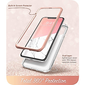 i-Blason Cosmo Series Case for iPhone 11 (2019 Release), Slim Full-Body Stylish Protective Case with Built-in Screen Protector, Marble, 6.1''