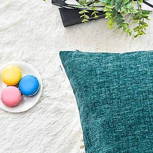 CaliTime Pack of 2 Cozy Throw Pillow Covers Cases for Couch Sofa Home Decoration Solid Dyed Soft Chenille 18 X 18 Inches Teal