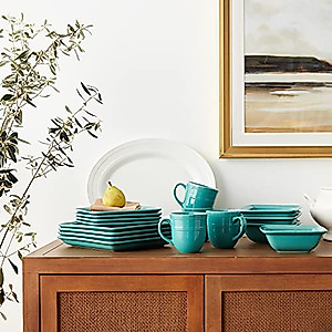 American Atelier Square Dinnerware Sets | Turquoise Green Kitchen Plates, Bowls, and Mugs | 16 Piece Stoneware Madelyn Collection | Dishwasher & Microwave Safe | Service for 4