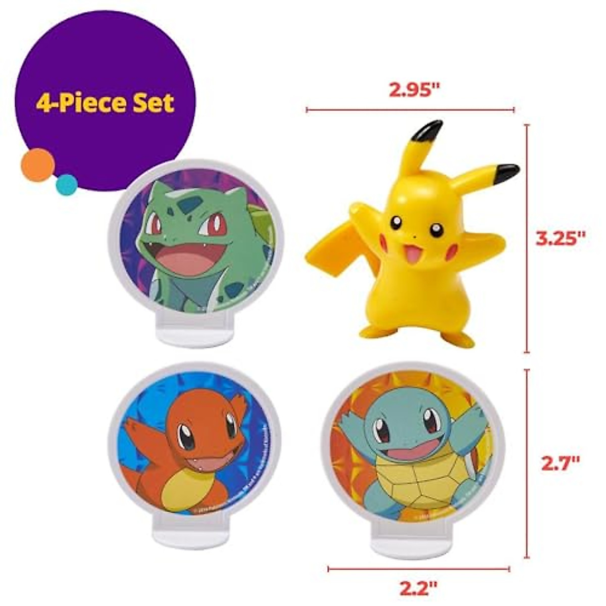 DecoSet® Pokemon Light Up Pikachu Cake Topper, 4 - Piece Decoration Set, Birthday Decorations For All Size and Shape Cakes