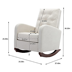 Antetek Modern Accent Rocking Chair, Upholstered Nursery Glider Rocker for Baby and Kids, Comfy Armchair with Pocket, Living Room Lounge Arm Chair, High Backrest with Decorative Buttons, Off White