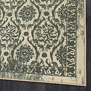 Antep Rugs Alfombras Non-Skid (Non-Slip) 8x10 Rubber Backing Floral Geometric Low Profile Pile Indoor Area Rugs (Dark Green, 7'10" x 10')