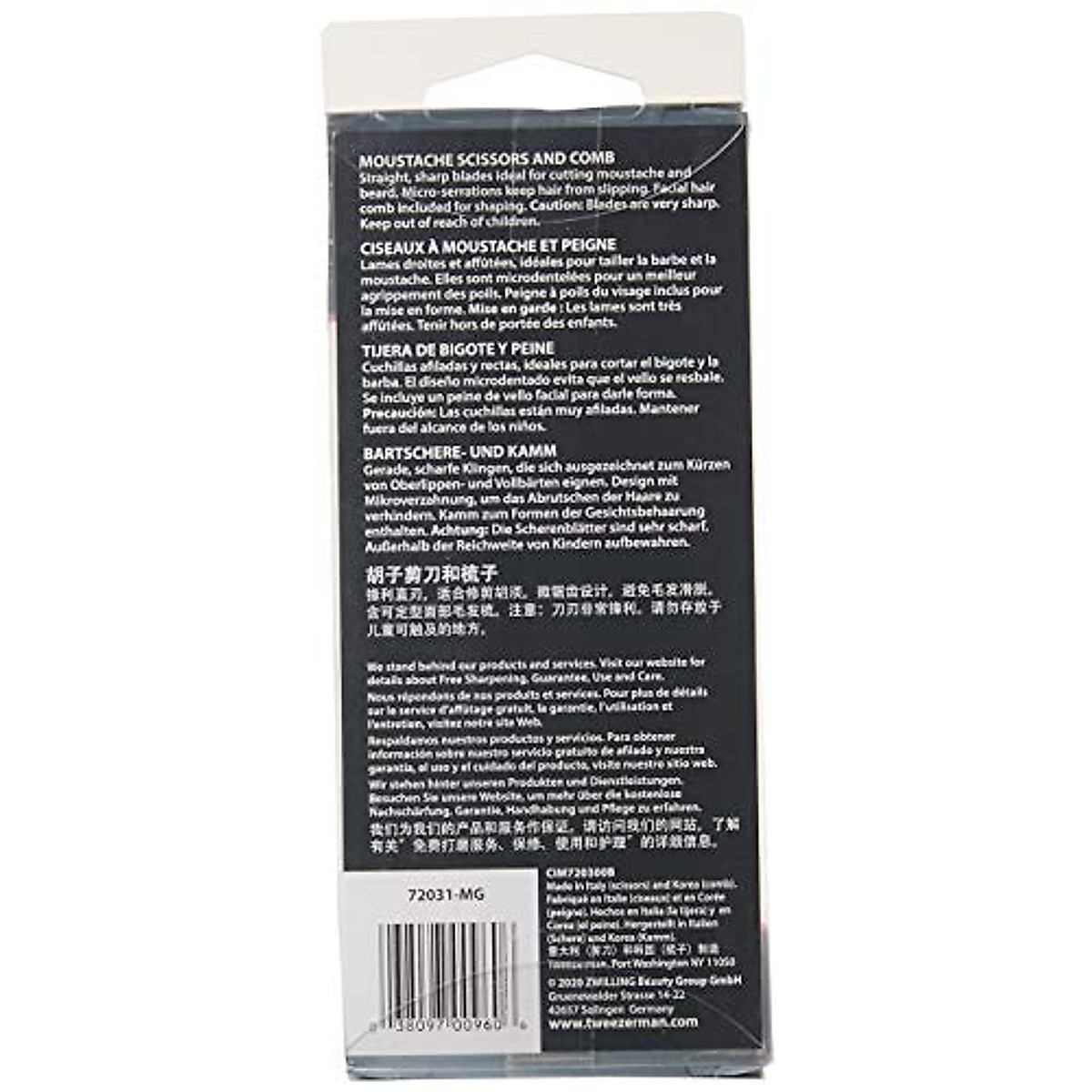 Tweezerman G.E.A.R. Moustache Scissors and Comb Model No. 72031-MG, Black