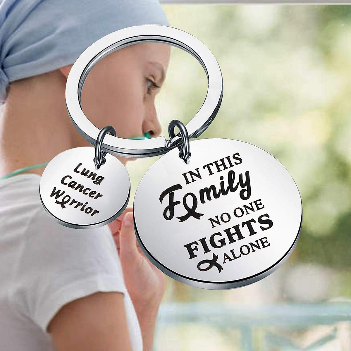 Lung Cancer Awareness Gifts Lung Cancer Keychain Survivors Gifts Inspirational Lung Cancer Support Gifts in This Family No One Fights Alone (Lung Cancer Keychain)