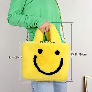 lovetoyou Women Faux Fur Clutch Handbag Tote Bag Shoulder Bag Crossbody Bag with Detachable Chain (Yellow)