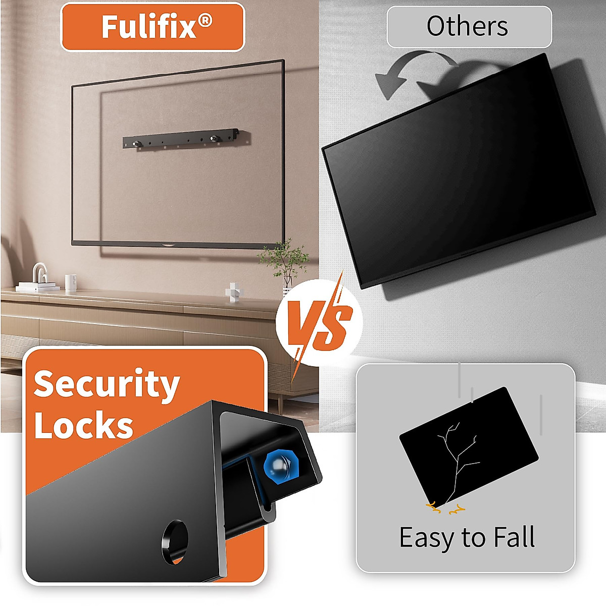 Fulifix No Drill TV Mount for 32-75 Inch TVs, No Stud TV Wall Mount, Studless TV Wall Mount Holds up to 150 lbs, Easy Installation with Bubble Level