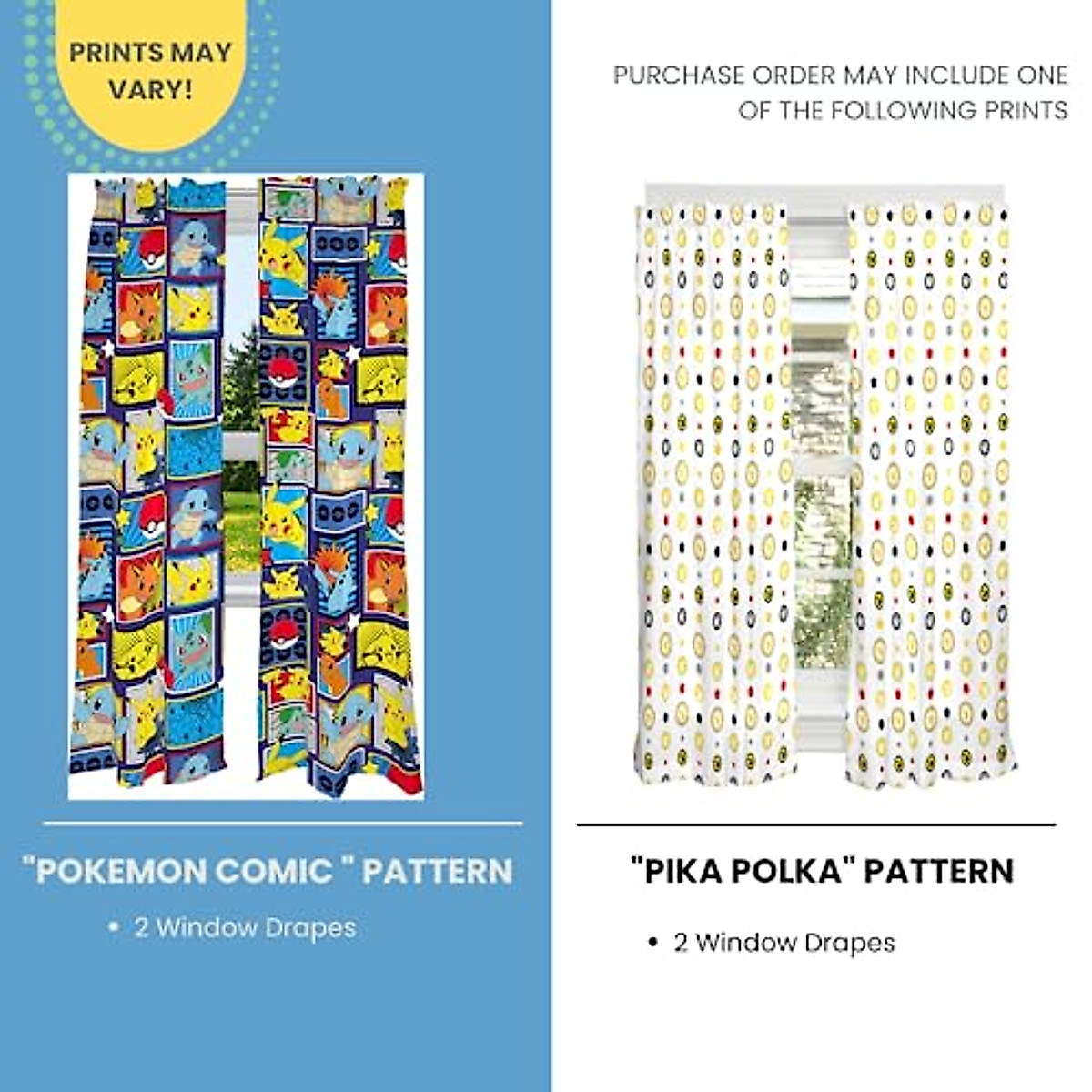Franco Kids Room Window Curtains Drapes Set, 82 x 63 in, Pokemon