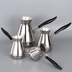 Turkish Coffee Pot Stainless Steel Milk and Coffee Warmer Chocolate and Butter Melting Pot with Heat Resistant Handle (L (21oz))