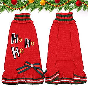 DK177 Dog Sweater Dress Dog Sweaters Turtleneck Dog Apparel with Bowtie, Christmas Sweater Pet Clothes Holiday Puppy Cat Costume New Year Gift for Small Or Medium Large Dogs (Red)